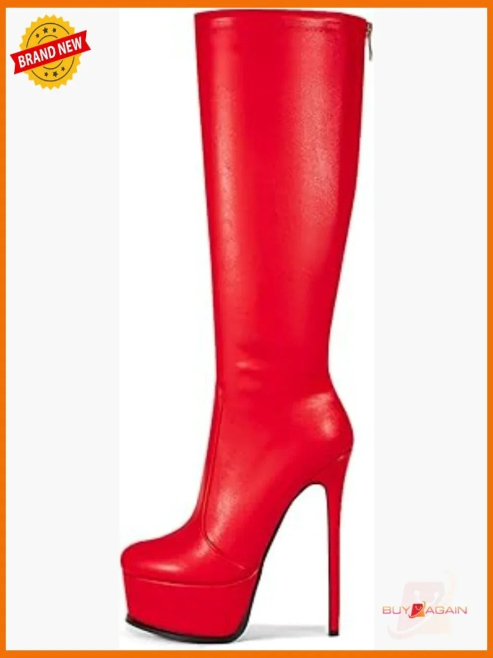 Shoes | Knee High Stiletto Heel Boots Round Toe Back Zip Wide Calf ...
